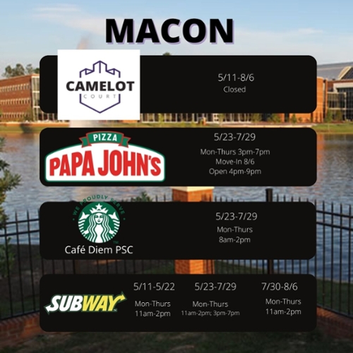 MGA Dining Summer Hours of Operation