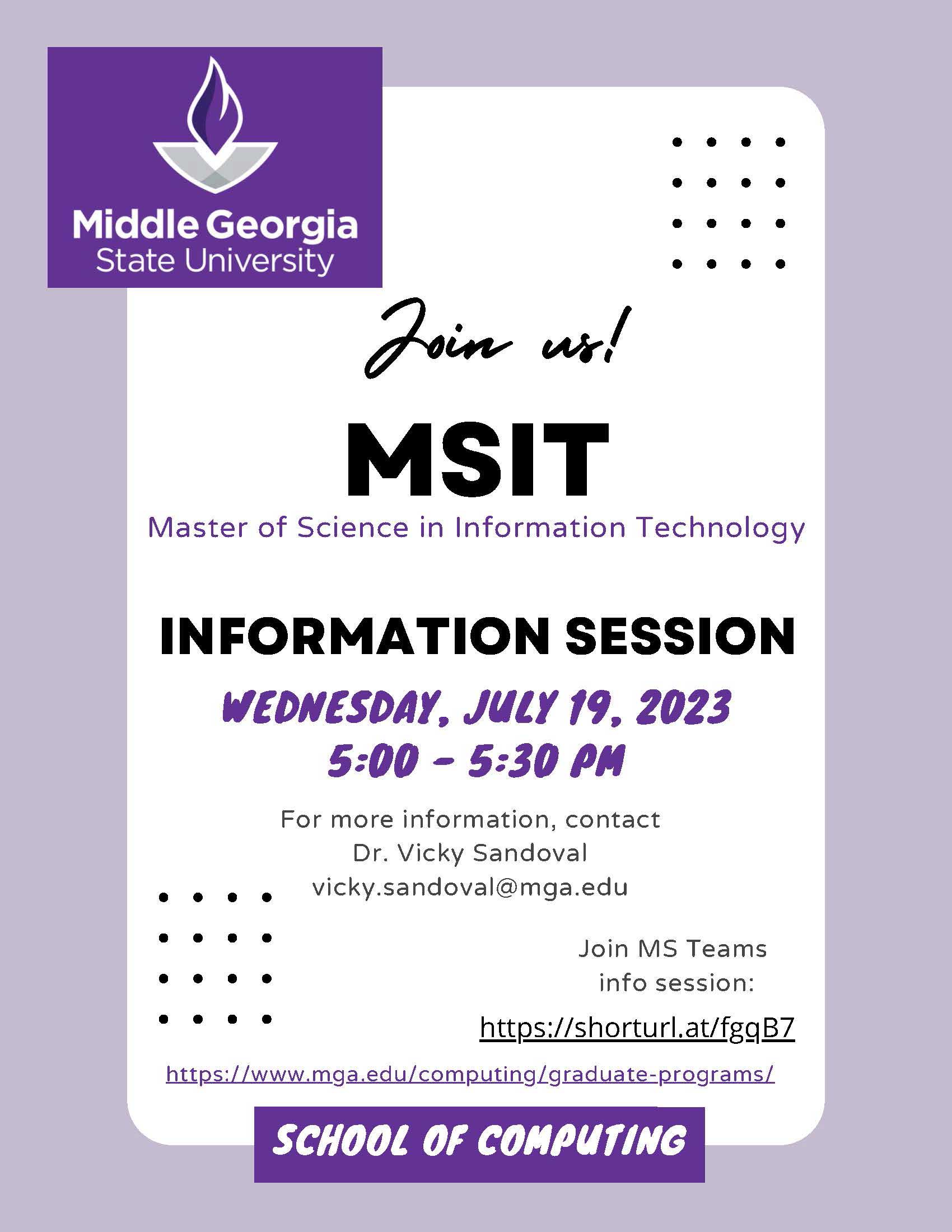 Virtual MSIT Graduate Information Session - July 19