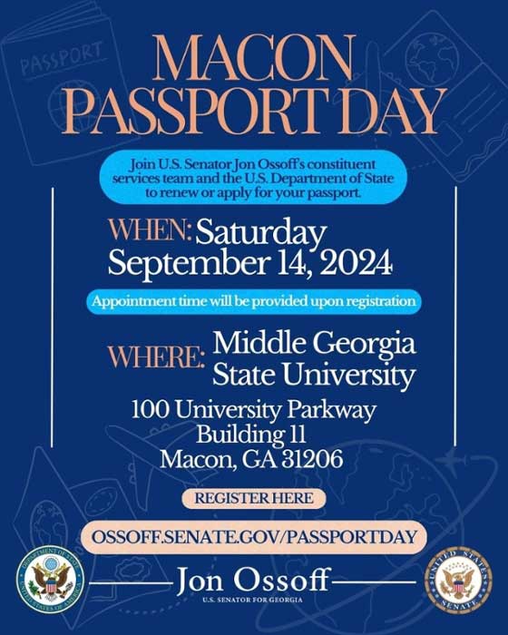 Sen. Ossoff ’s Office to Host Passport Day at MGA - September 14