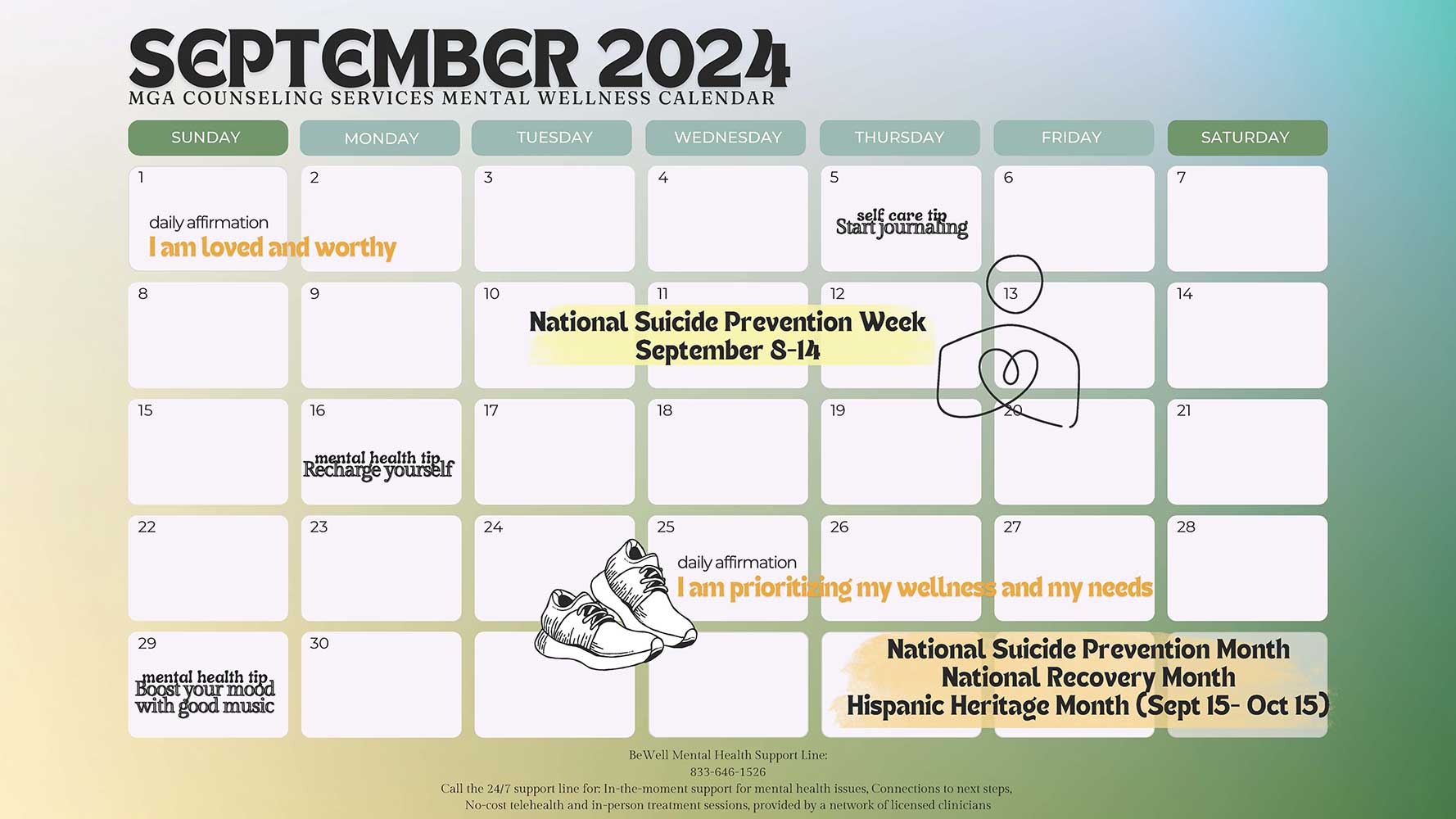 From Counseling & Accessibility Services: September Wellness Calendar