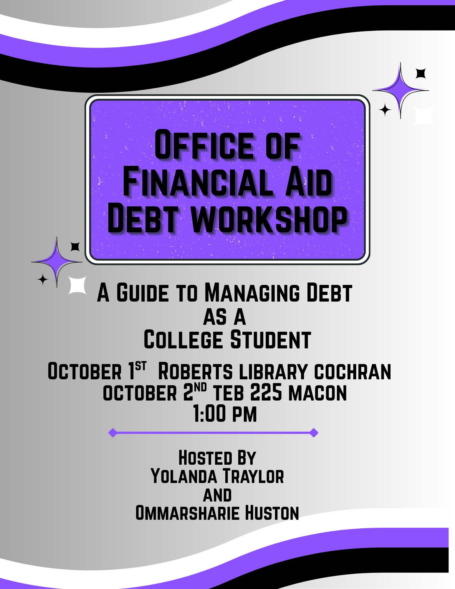 Financial Aid Debt Workshop - October 1 & 2